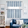 Abstract Blue Stripes Kitchen Curtains Set for Windows, Rustic Navy ...