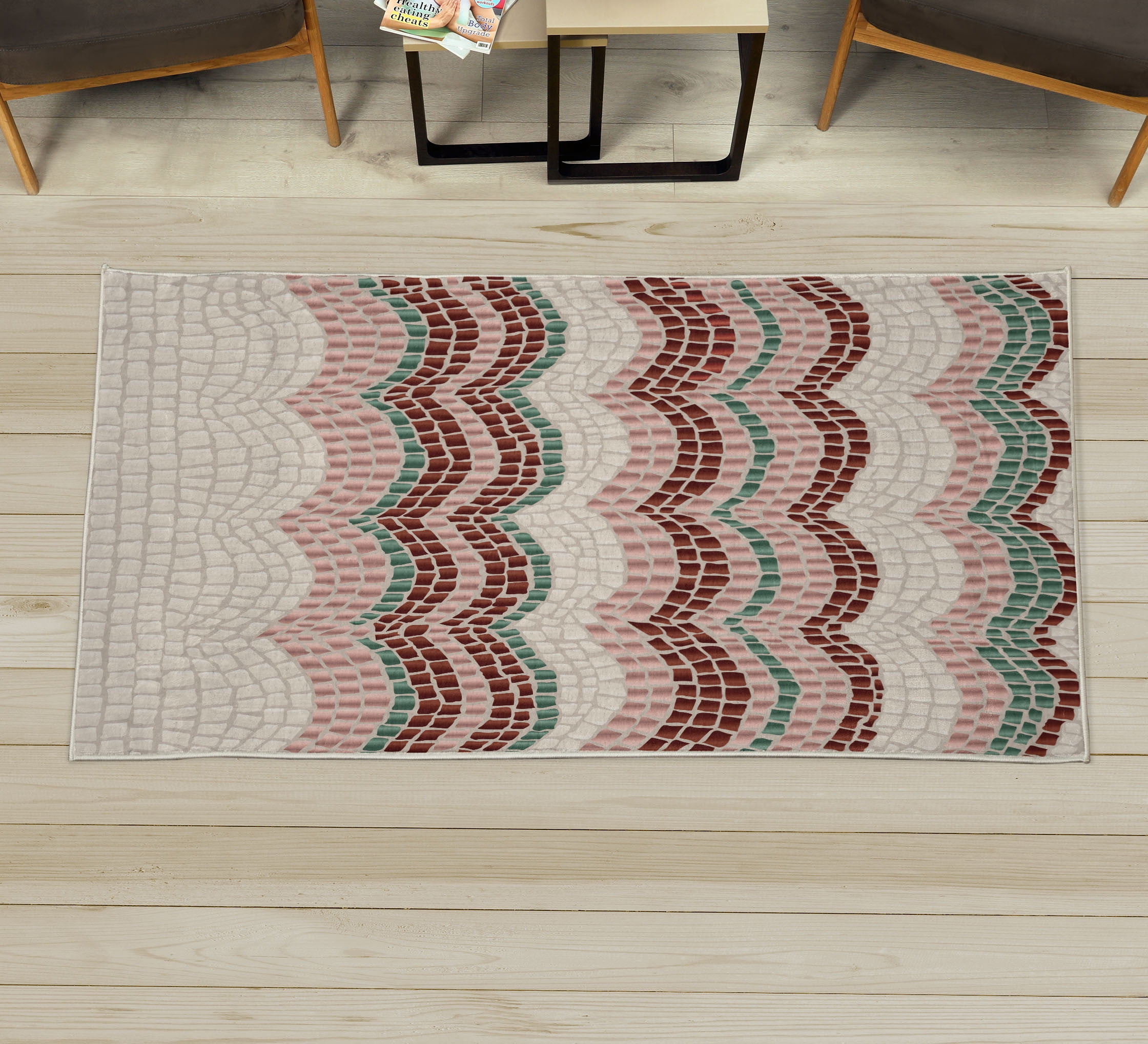 Tiles Decorative Rug, Gradient Colored Mosaic Waves Setting Antique ...