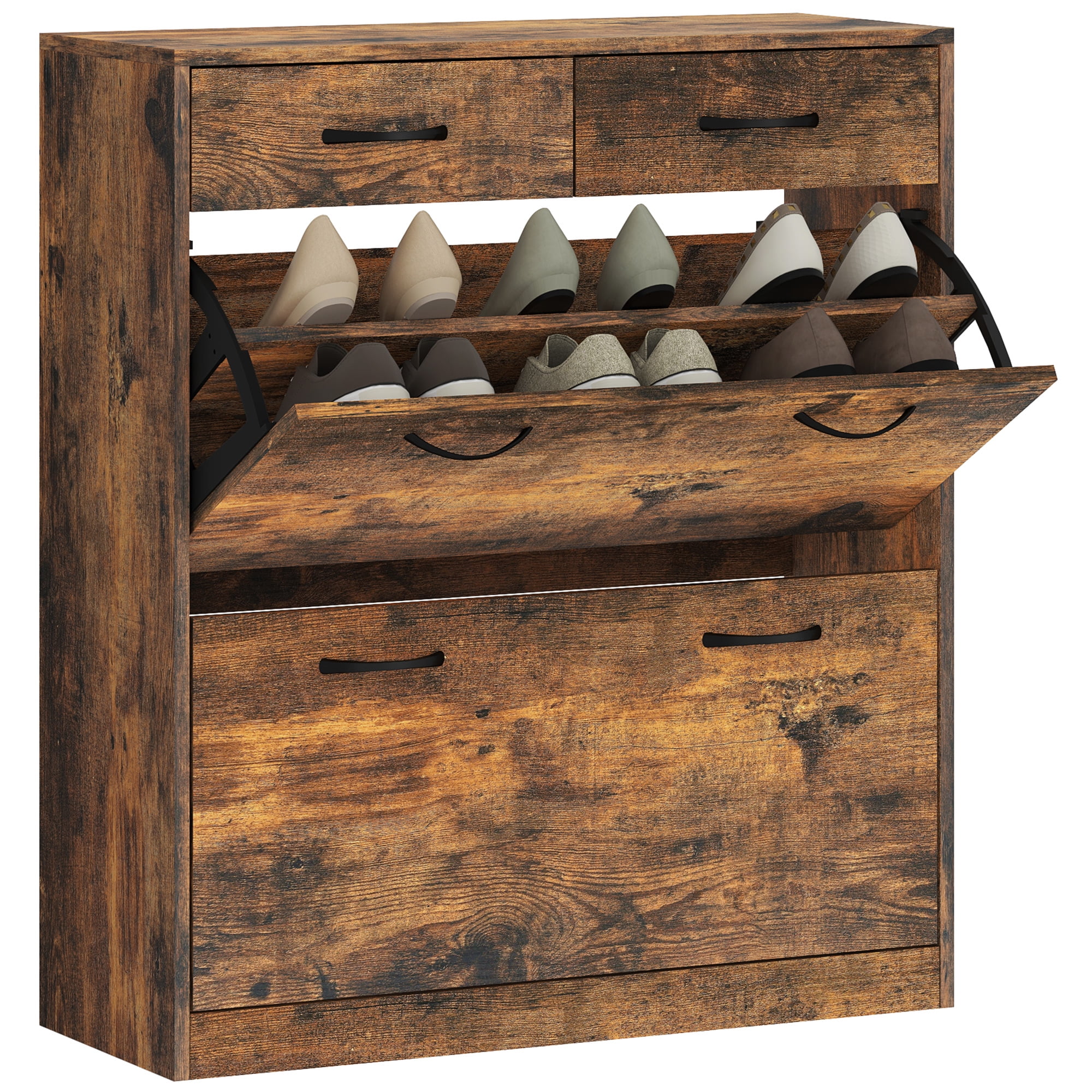 Homcom Entryway Cabinet With 2 Flip Drawers For 12 Pairs Of Shoes Brown 31.5 X 11.8 X 36