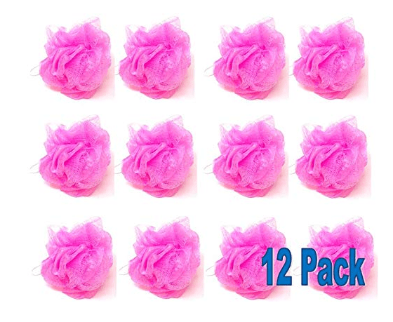 12 PINK Bath or Shower Sponge Loofahs Pouf Small/Medium Mesh Assorted ...