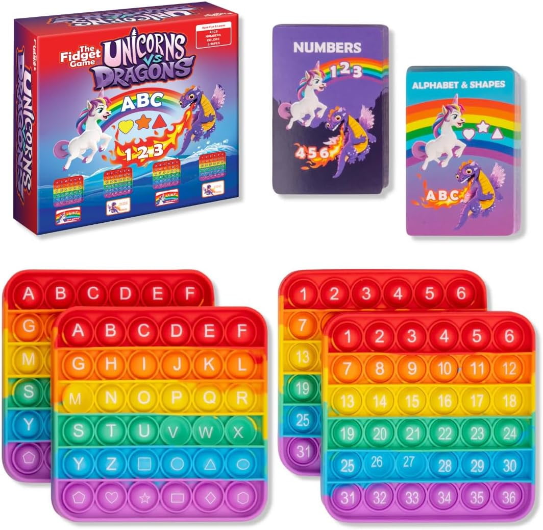 SHIQI-THE FIDGET GAME Unicorns vs Dragons, Fun Educational ABC Toys to Learn Alphabet, Numbers ...