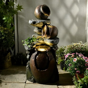 Outdoor Modern Waterfall Fountain Water Fall Fountains with LED Lights ...