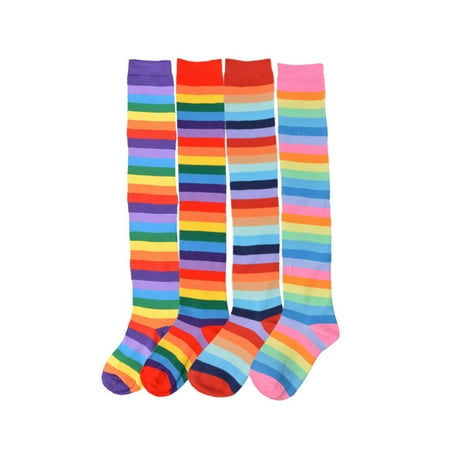 Langgg Pack of 2 Striped Plus Size Thigh High Socks Breathability ...