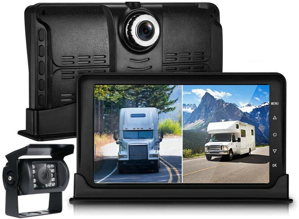 Bileeko 7" Monitor Dash Cam DVR Recorder Front Rear View Camera System ...