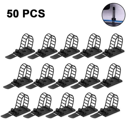 50Pcs Adjustable Self-Adhesive Cable Ties Cord Clamp Extra Screw & Hole ...