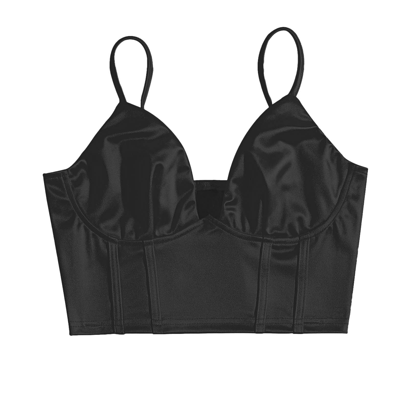 Womans Bustier Crop Top Satin Lace Underwire Sexy Cami Corset Top Spaghetti Strap V Neck