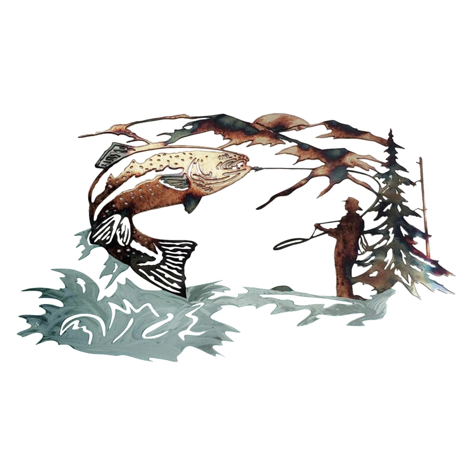 Click here for Laijunchiii And Trout Fishing Scene Metal Wall Art... prices