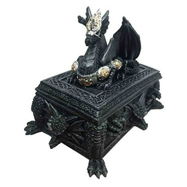 Dragon Laying on Oval Shaped Jewelry Trinket Box Mythical Fantasy ...
