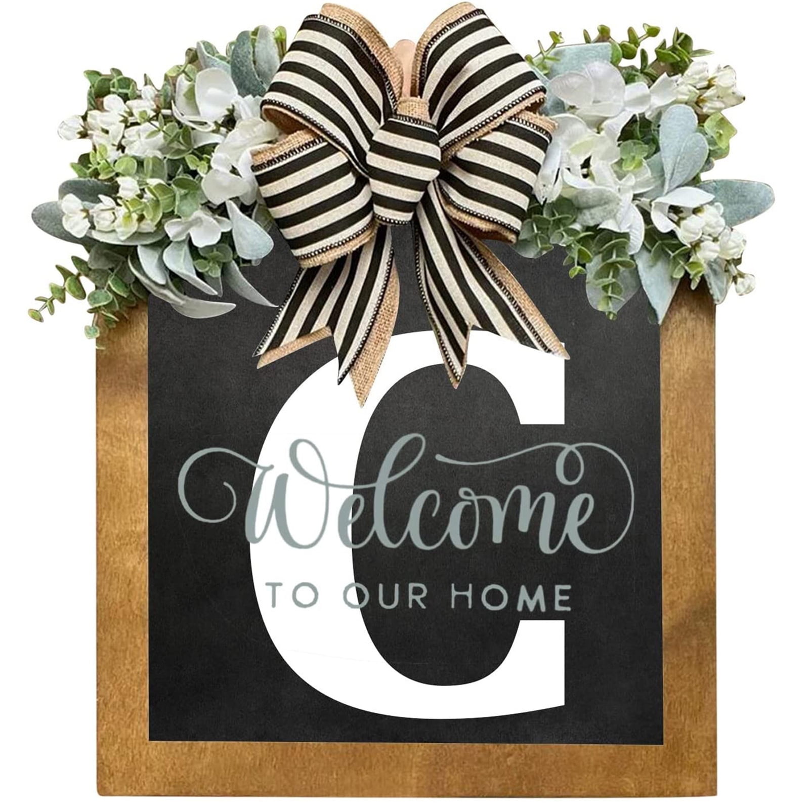 Zioy Front Door Wreath Surname 26 Letter Farmhouse with Eucalyptus Bow ...