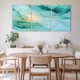 Abstract Marble Texture Canvas Wall Art 3 Panels, Gold Crack Teal Green ...
