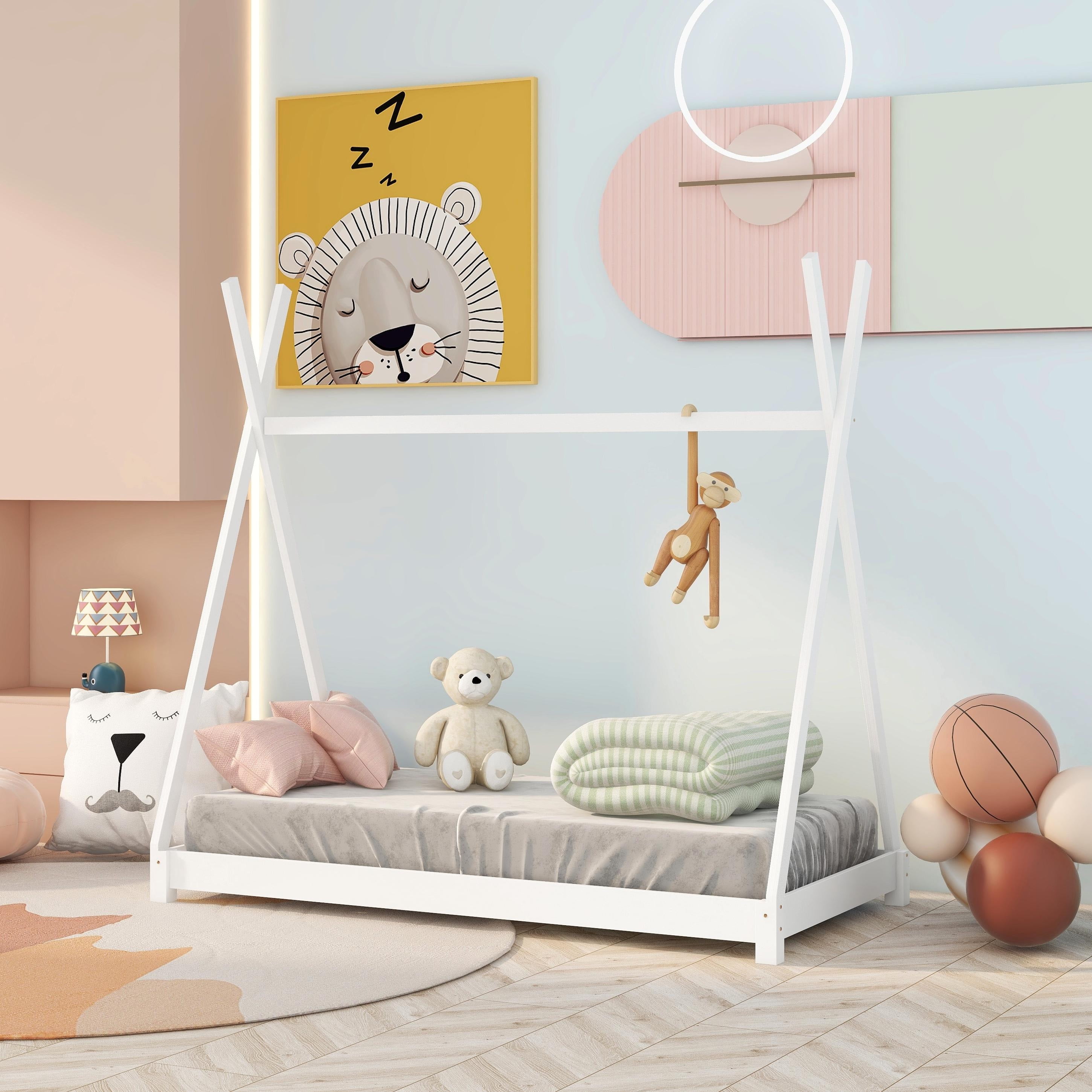 Bellemave House Twin Bed for Kids, Twin Size Platform Bed with Triangle ...