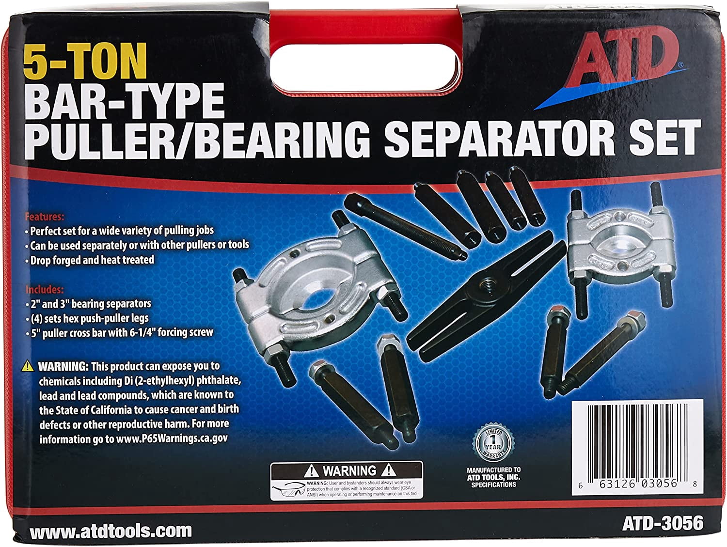 ATD Tools 5 Ton Bar-Type Puller & Bearing Separator Set – Forged Steel ...