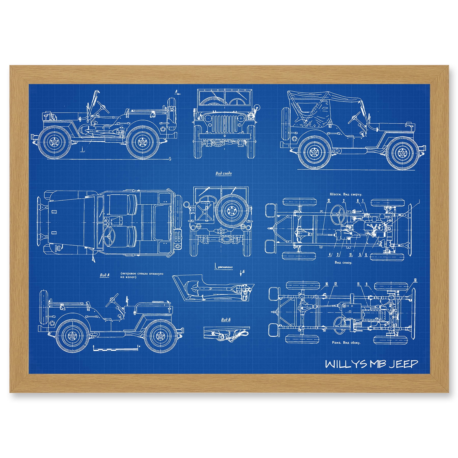 Willys MB US Army Military Jeep Vehicle Blueprint Plan Artwork Framed ...