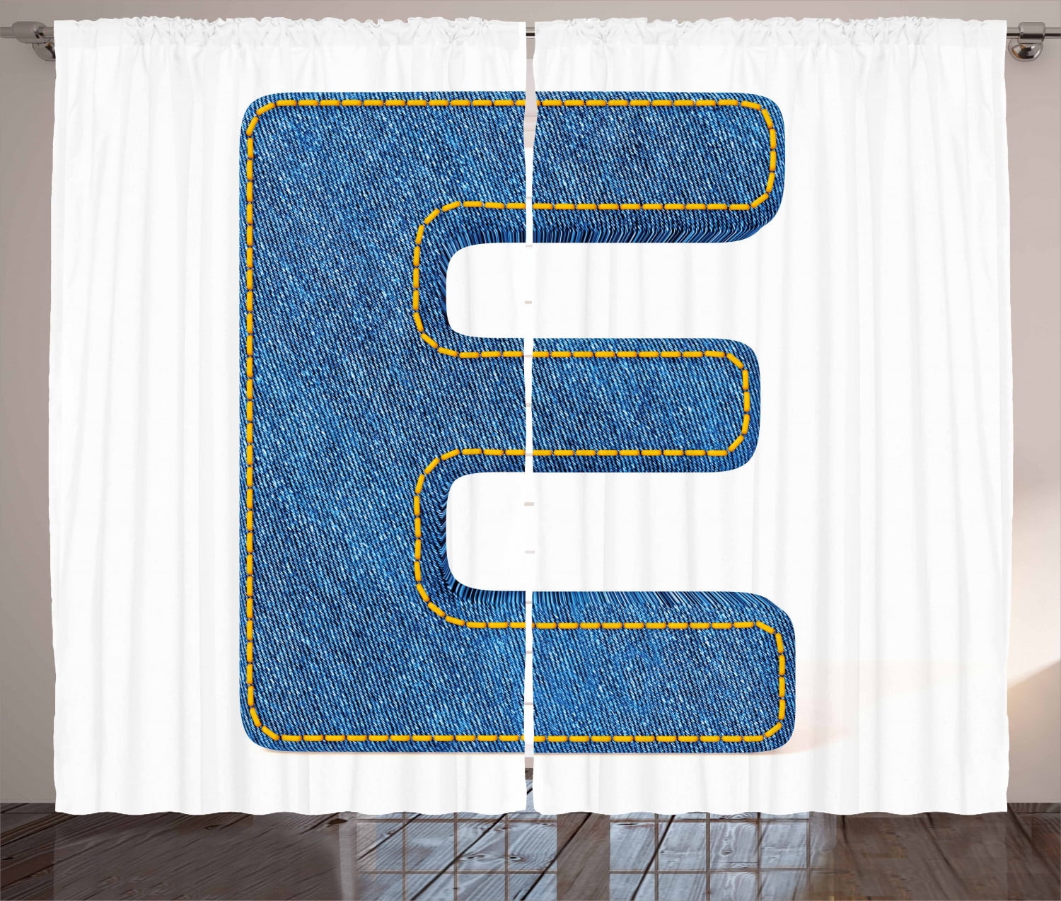 Letter E Curtains 2 Panels Set, Denim Blue Jeans Themed Symbol E from ...