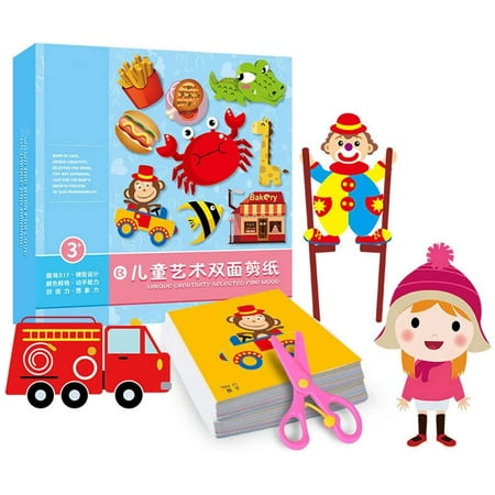 Kids Paper Cutting Activity Set with Scissors DIY Colourful Double ...