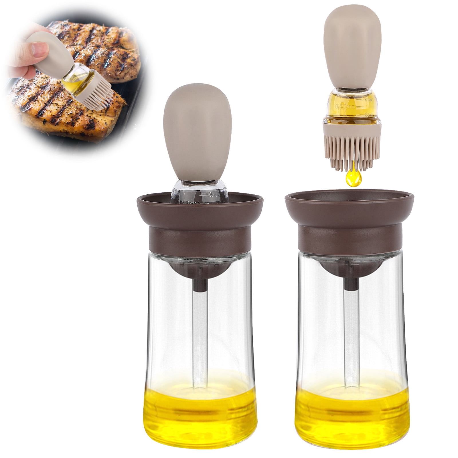 6oz Oil Dispenser with Silicone Brush, 2 In 1 Cooking Oil Vinegar ...