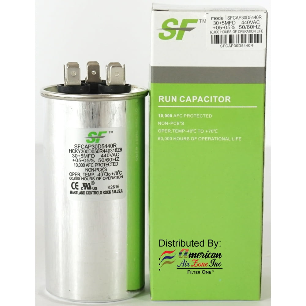 TRANE SF Dual Run Capacitor - 30 + 5 MFD µF (MicroFarad) 370/440 Volts ...