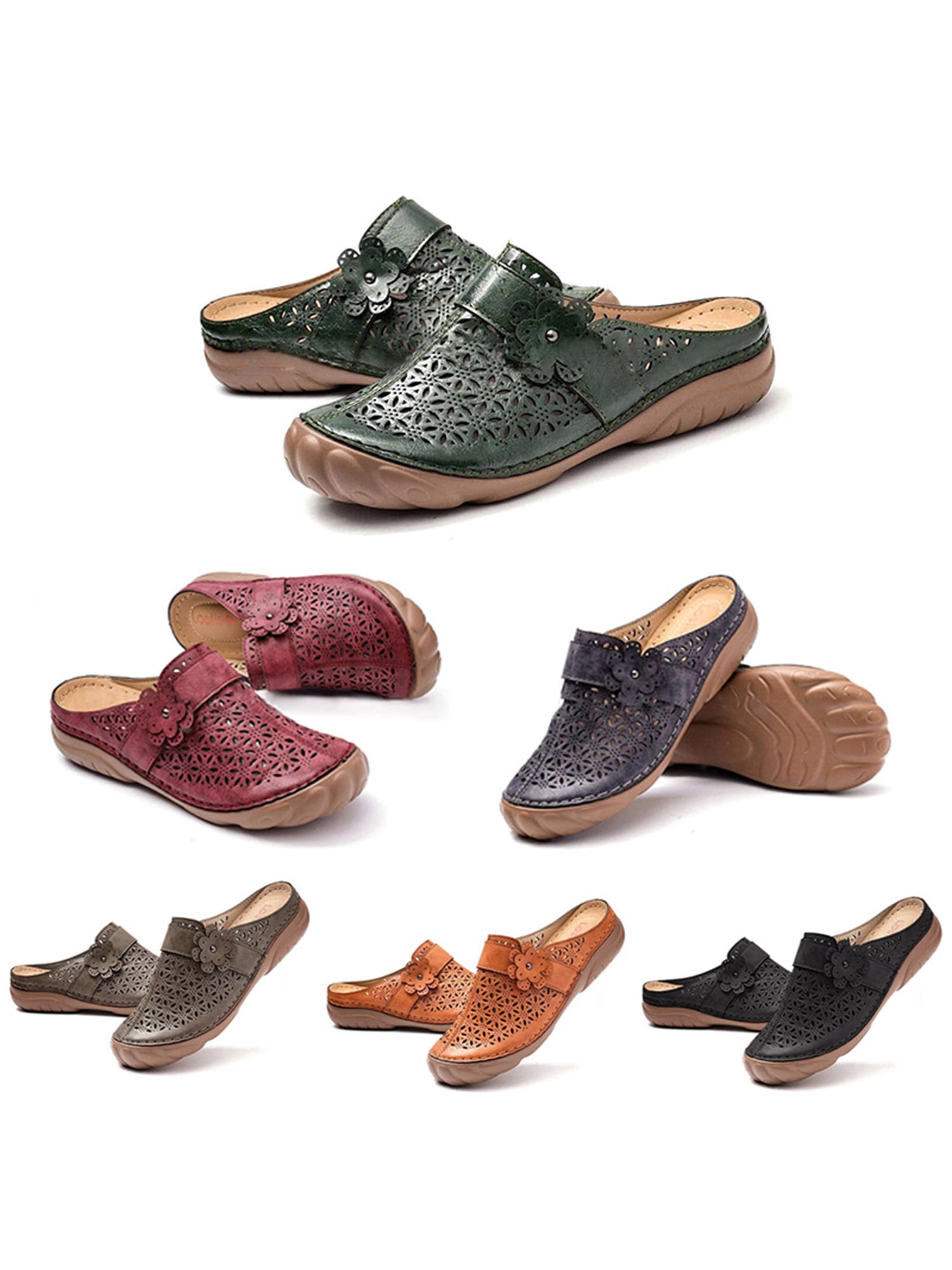 GENILU Clogs Shoes for Women, Ladies Leather Mule Slippers Slip On ...