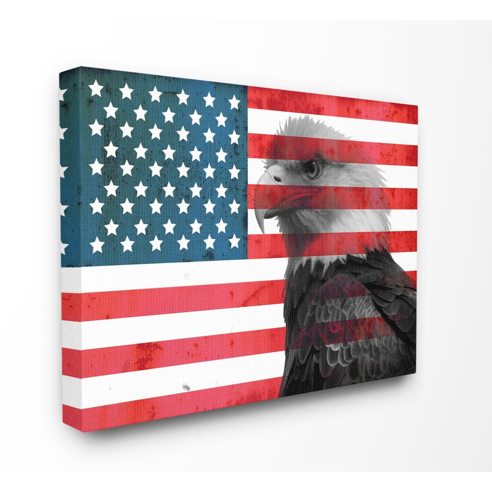 Stupell Industries American Flag USA Rustic Bald Eagle Design Canvas ...