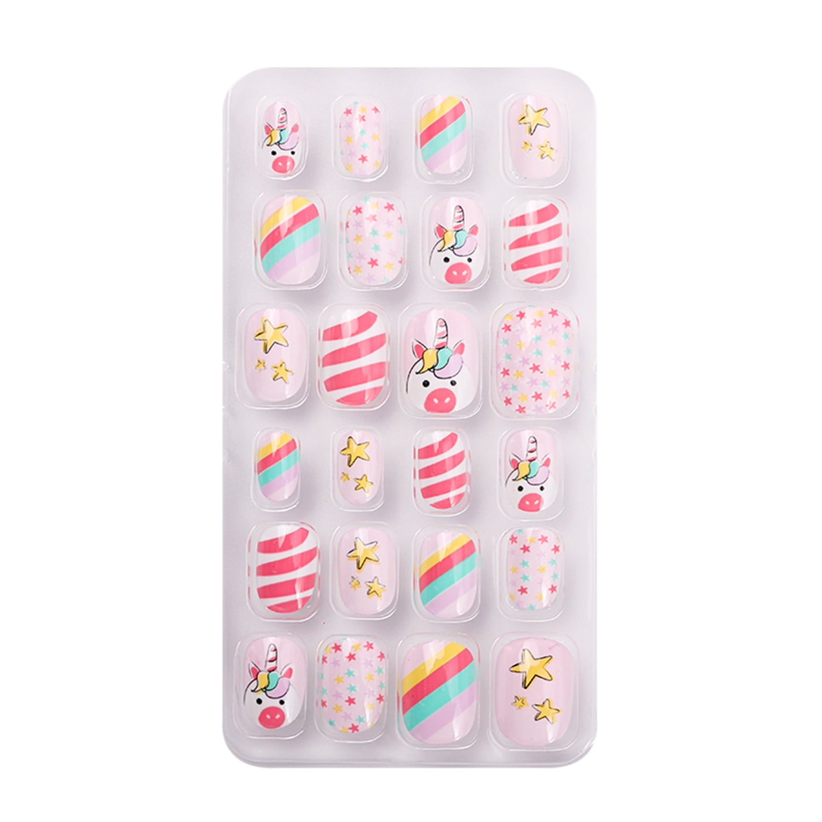 Hesroicy 24Pcs/Box False Nails Cartoon Back-adhesive Ultra-thin Press ...