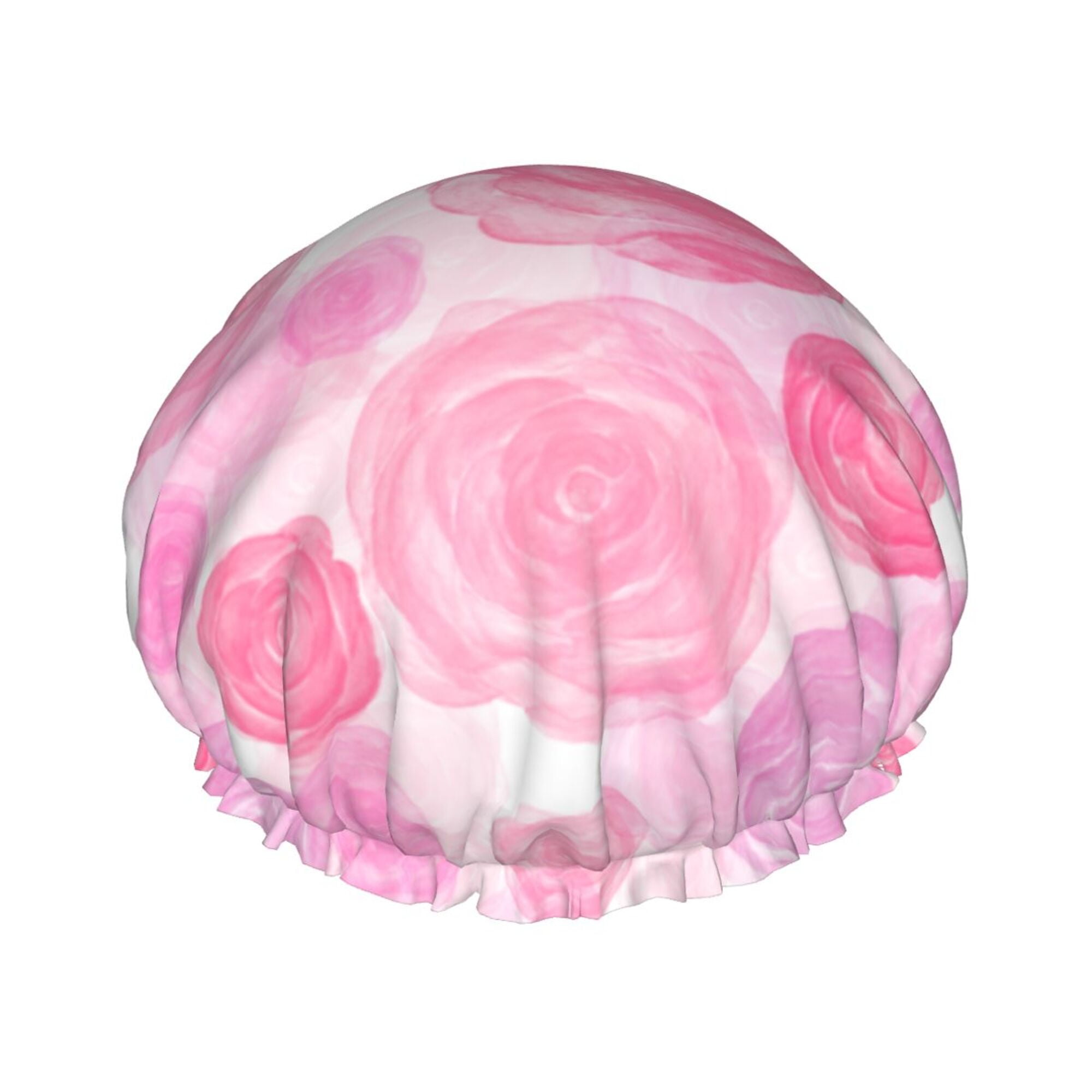 YFYANG Women's Double Waterproof Shower Cap, Pink Watercolor Roses ...