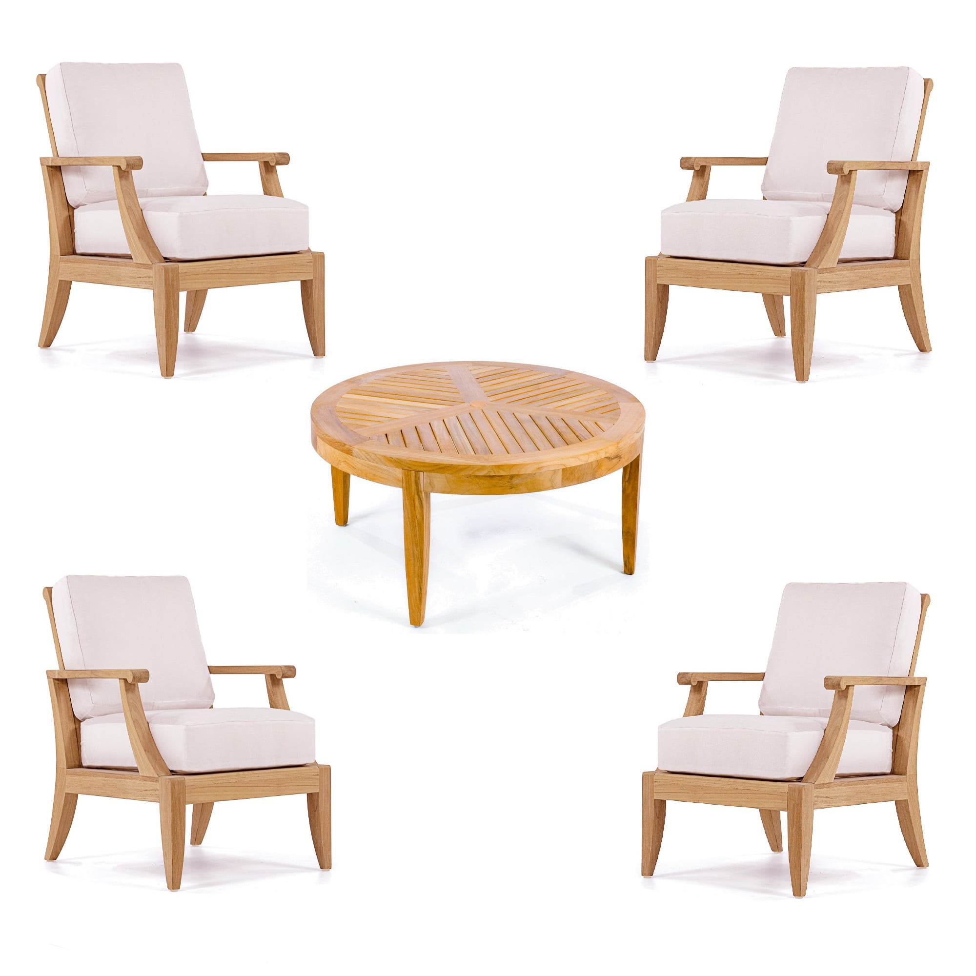 Lagos 5 Pc Lounge Chair Set: 4 Lounge Chairs & 39" Round Coffee Table ...