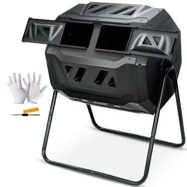 DWVO Large Outdoor Dual Bin Composter Tumbling, 43 Gallon Rotating ...