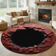 Brick Wall Round Rug 7ft Washable Circle Rugs Non Slip Brick Red Ruined ...
