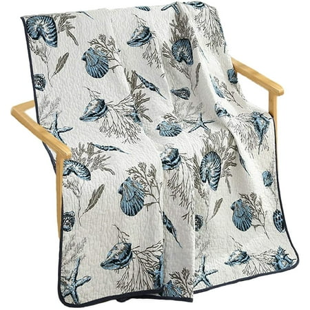 Blue Shell Tread Design Coverlets Quilted Blanket Cotton White&Blue Bed ...