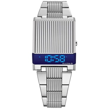 96B285 Men's Quartz Wrist Chronograph, Blue Dial, Silver-Tone, 44.5mm ...
