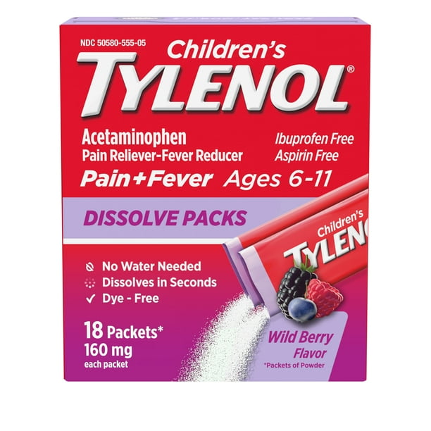 Children's Tylenol Acetaminophen Dissolve Packets, Wild Berry, 18 ct ...
