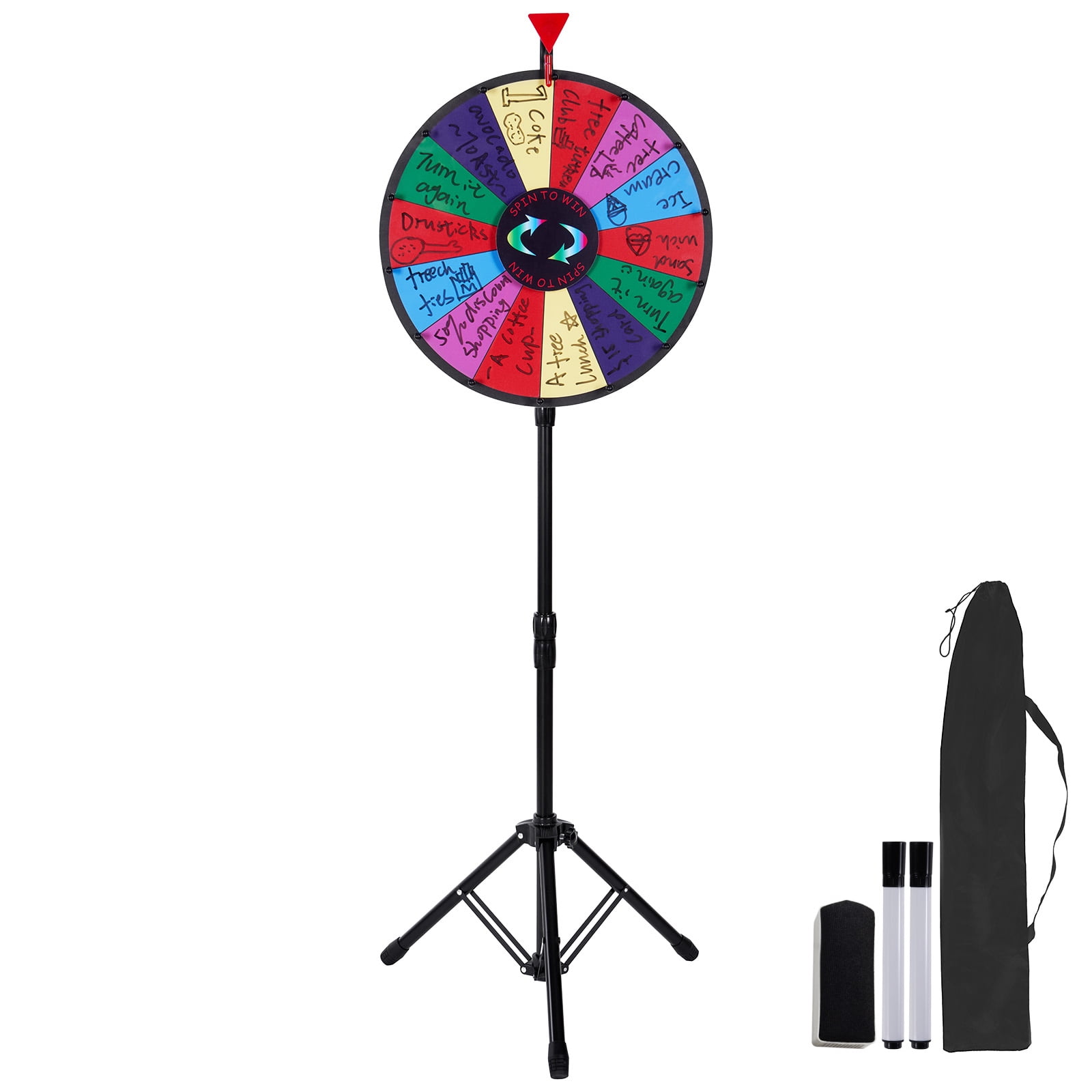 Kffkff 18-Inch Rotating Reward Wheel  14-Slot Turntable With Variable Height Stand  Game Wheel With Dry Erase Feature  And Accompanying Storage Bag  I