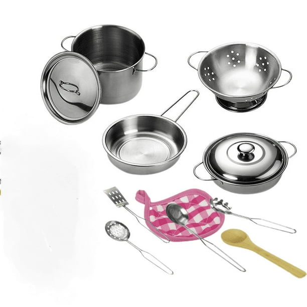 Pots and Pans Playset for Kids - 11 Piece Stainless Steel Pots and Pans ...