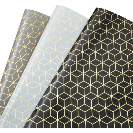 FanShow Gift Wrapping Paper, Set of 3 Geometric Pattern Gold Wrapping ...