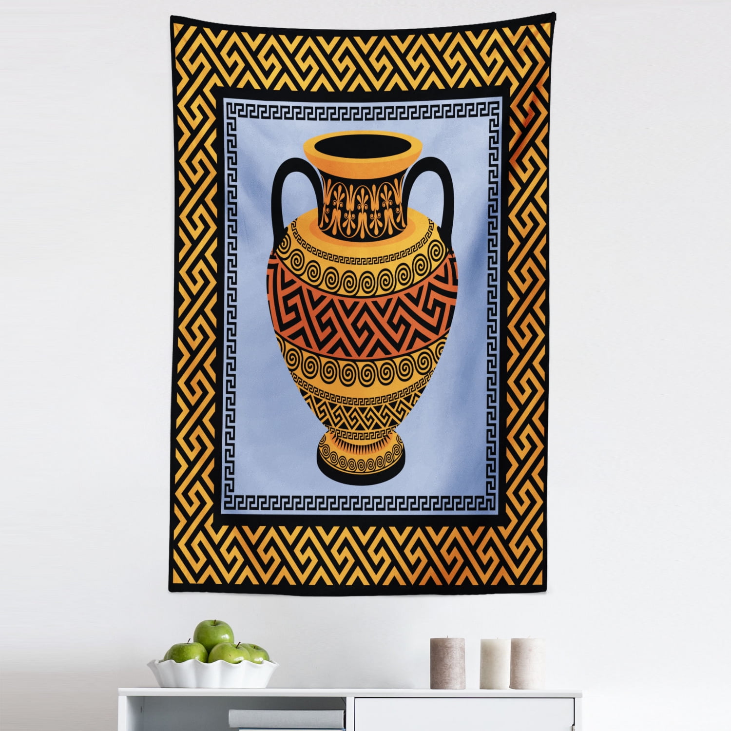 Greek Key Tapestry, Frame with Traditional Vintage Square Ornament ...