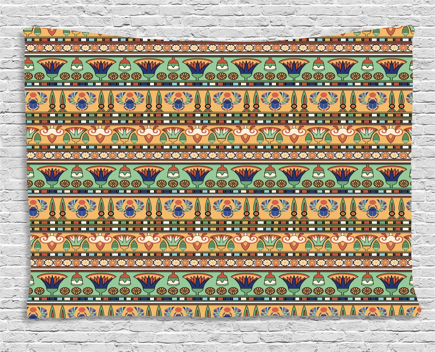 Egyptian Tapestry, Ethnic Motifs Pattern with Lily Flower and Scarab ...