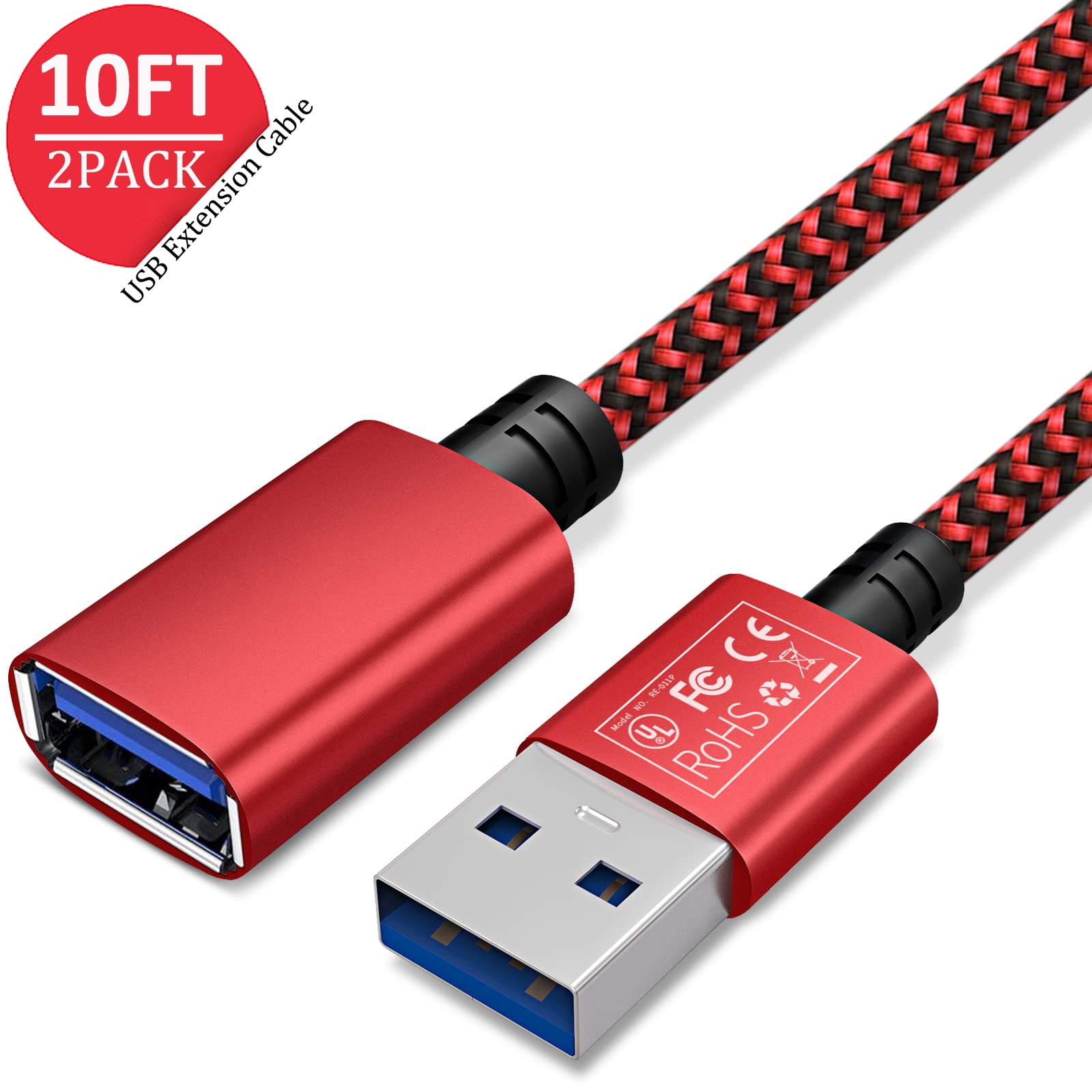 2Pack 10FT USB Extension Cable Male to Female Extender Cord, XUDUO USB ...