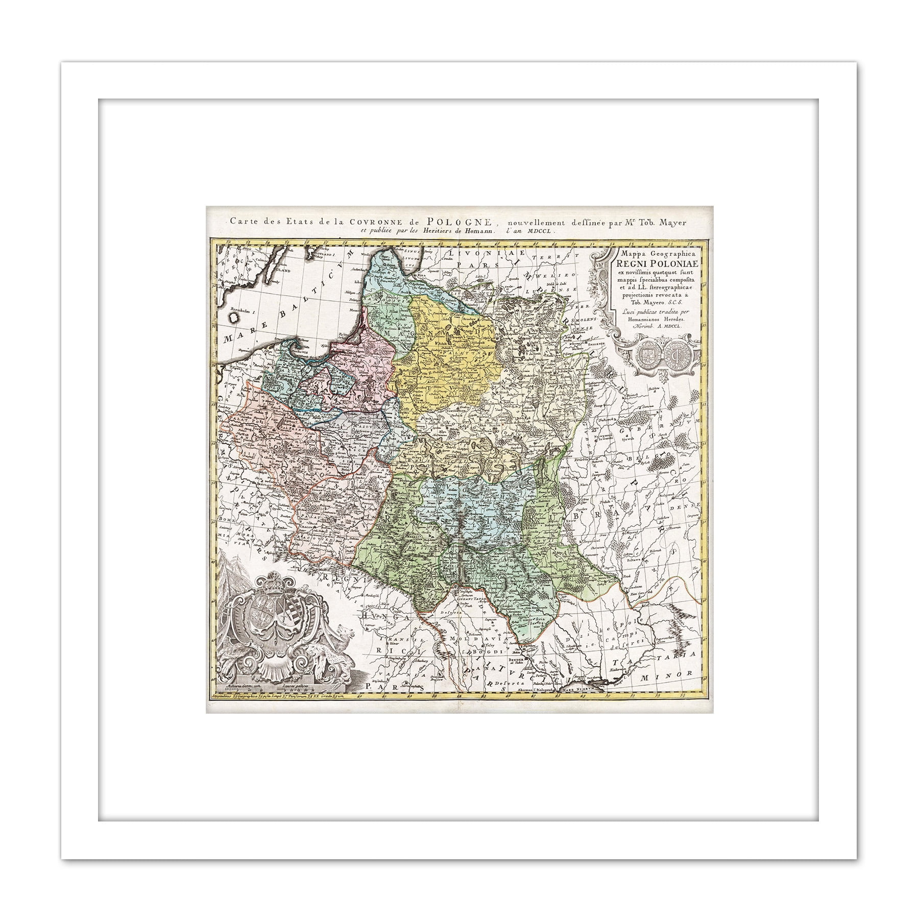 Map Antique 1750 Homann Poland Old Historic Replica 8X8 Inch Square ...