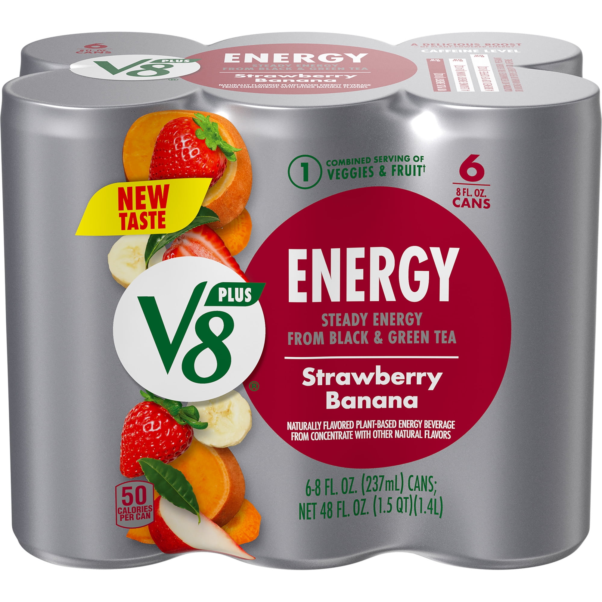 V8 +ENERGY Strawberry Banana Energy Drink, 8 FL OZ Can (Pack of 6 ...
