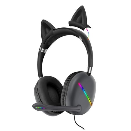 Ears of Cat Headphones Wired Gaming Headset with RGB Lights with ...