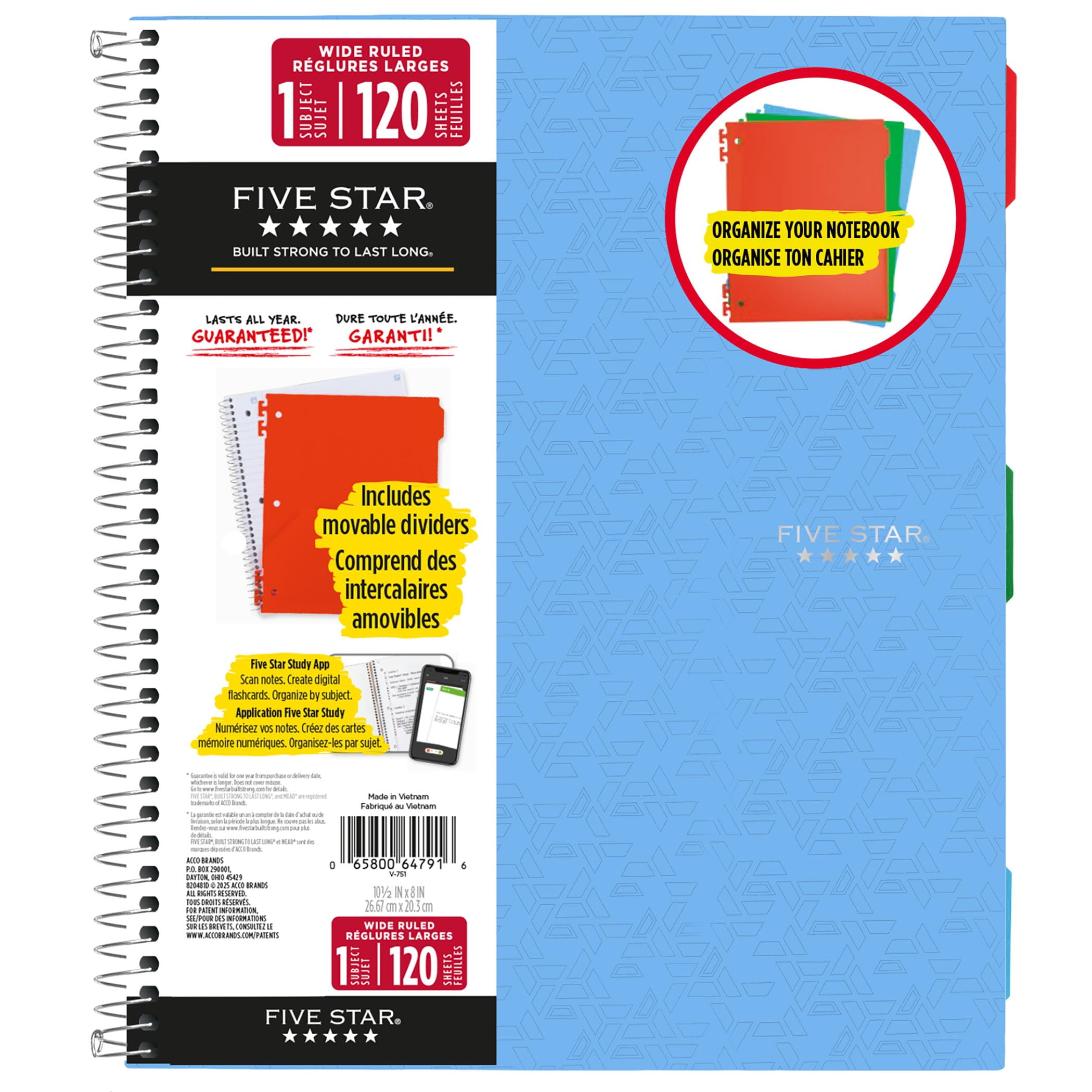 Five Star® Colour Coded Notebook with Dividers, Blue - Walmart.ca