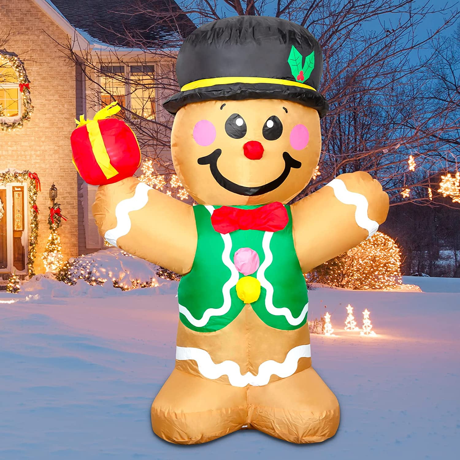 Goosh 5 Ft Christmas Inflatables Gingerbread Man Outdoor Christmas