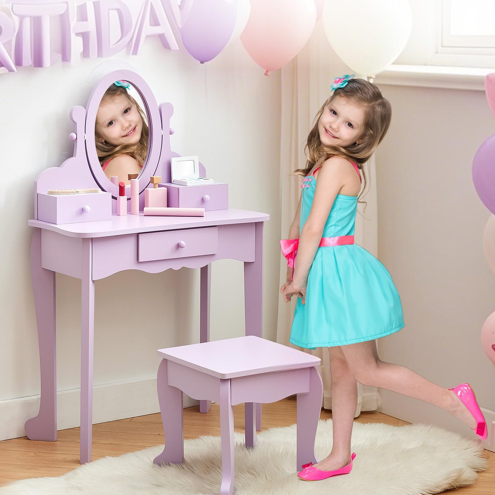 Click here for Beesclover Kids Vanity Set With Mirror & Stool  Wo... prices
