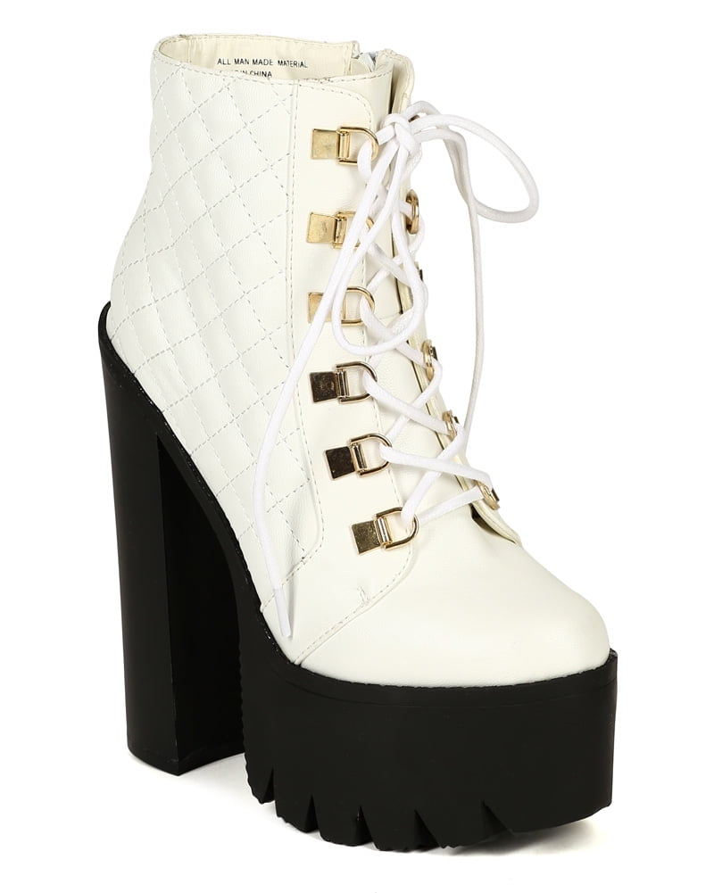 Bumper BD91 Women Quilted Lace Up Platform Chucky Heel Bootie - Walmart.com