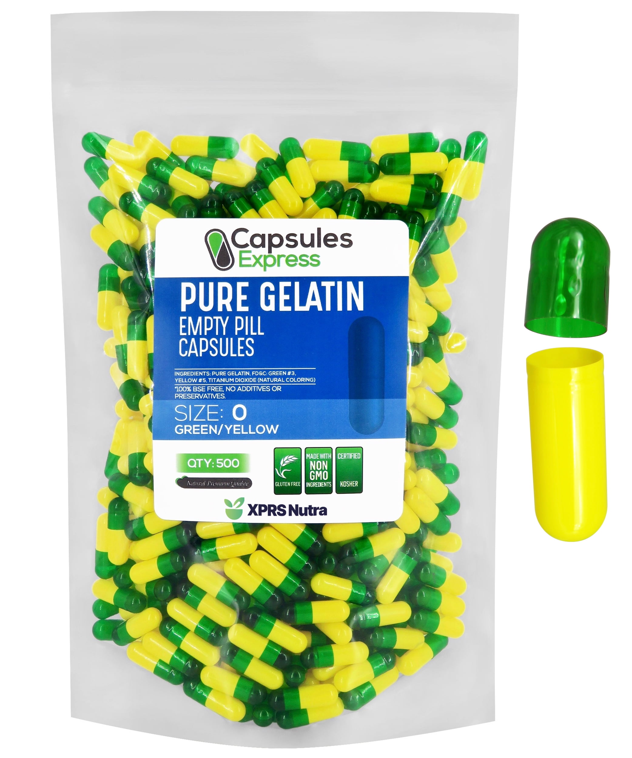 XPRS Nutra Size 0 Empty Capsules - 500 Count Colored Empty Gelatin ...