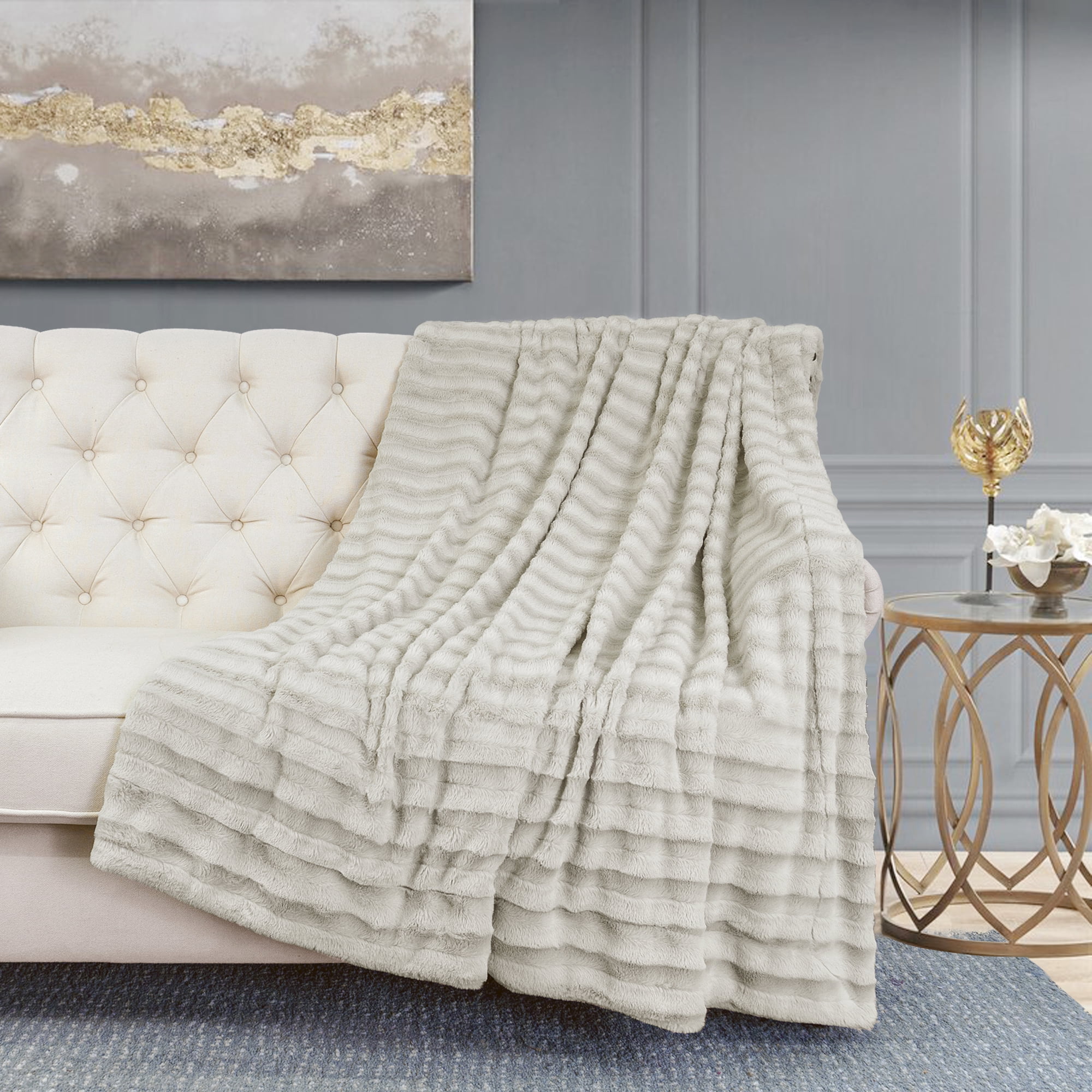 Home Soft Things Derby Double Sided Faux Fur Throw - LIGHT Grey - 60" x ...