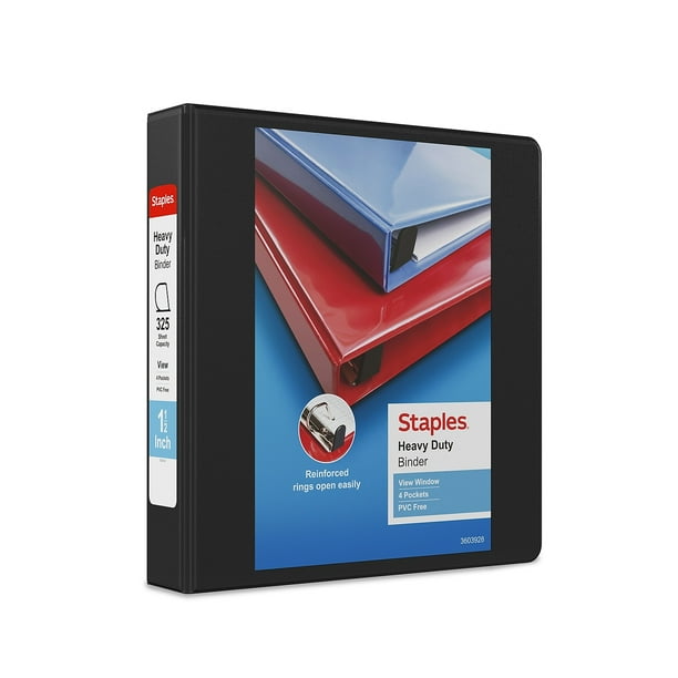 Staples Heavy-Duty 3-Ring View Binder 1-1/2" Ring Black (24674-US ...