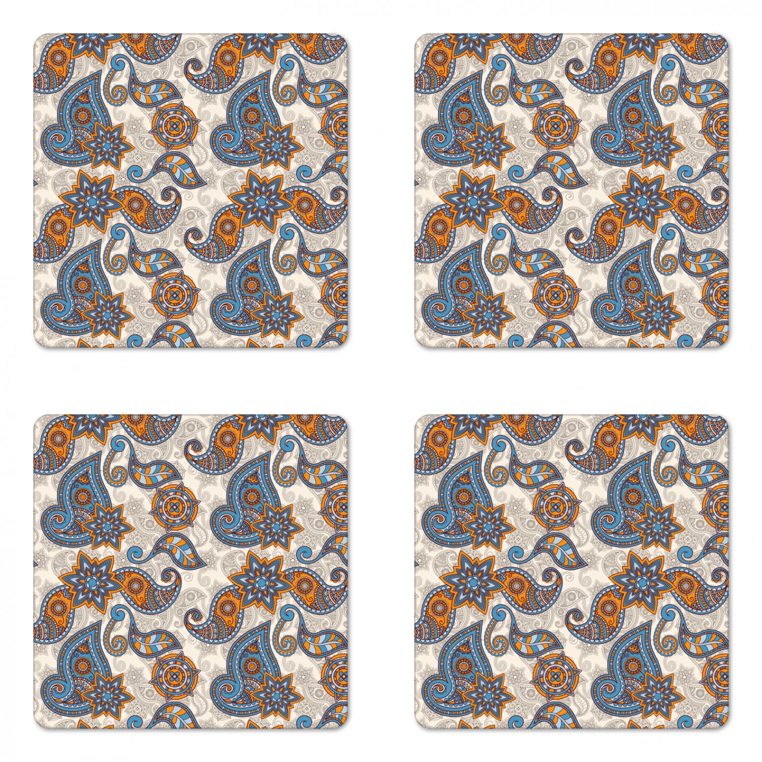 Vintage Coaster Set of 4, Paisley Design with Floral Detail Abstract ...