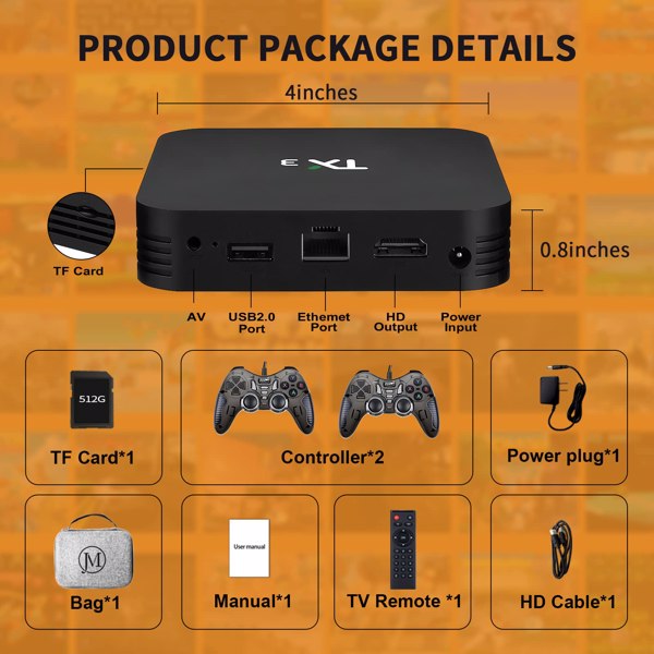 Buy TX3-R1 512G Retro Game Console with 110000+ Classic Games, Portable Emulator Console ...