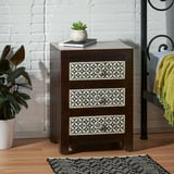GDF Studio Kuna Boho Handmade Mango Wood 3 Drawer Nightstand, Dark ...